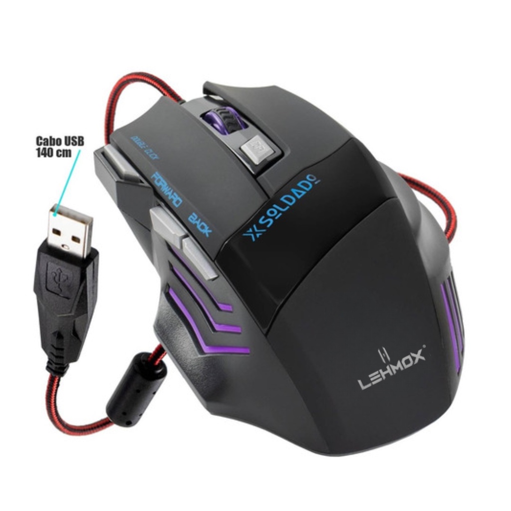 Mouse Gamer Profissional USB 6 Botões DPI Ajustável Até 3000 7D Extreme ...