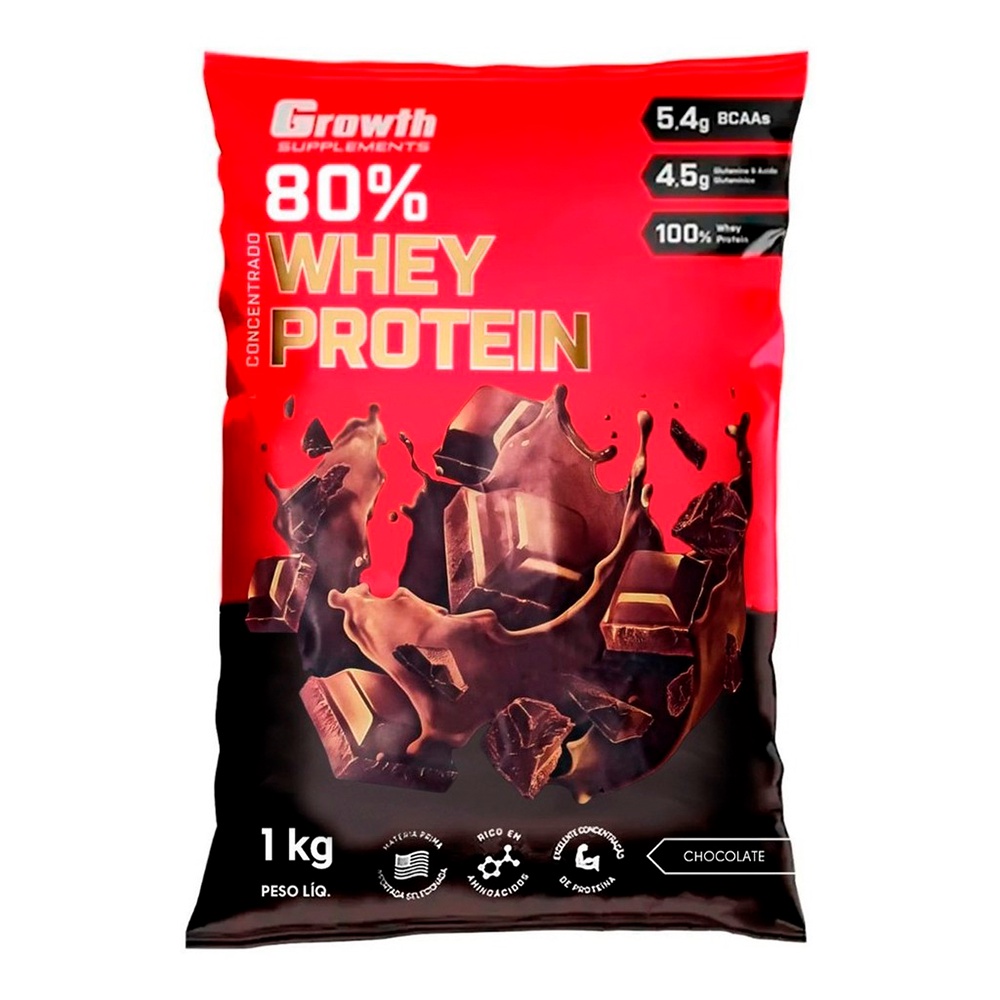 Whey Growth 1kg Basic e Concentrado de 80% sache Suplemento Whey ...