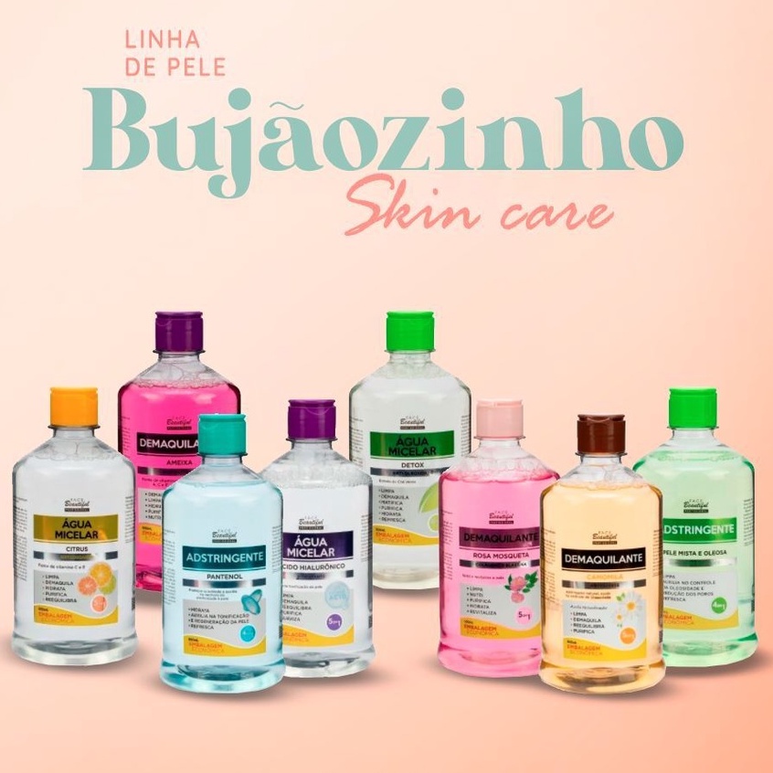 Linha De Pele Bujão Skin Care Agua Micelar Demaquilante Adstringente ...