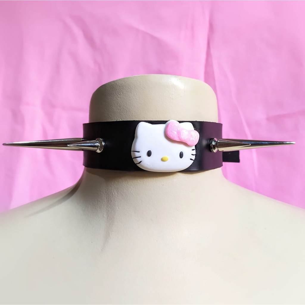 Choker Gargantilha Gótica em Sintético Vegano Spikes Cute Aggressive ...