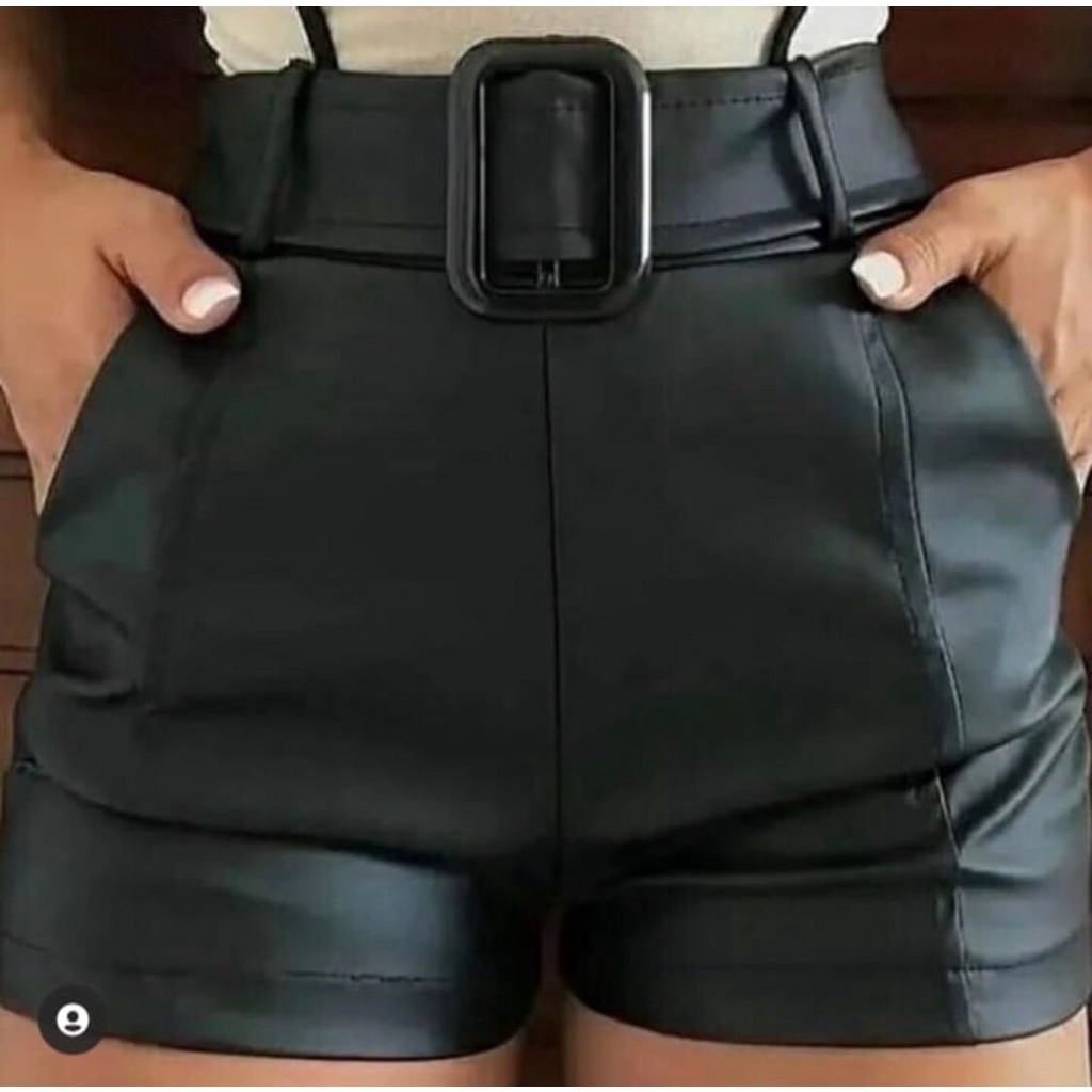 Short courino com cinto/Short couro fake/tendência 2022 | Shopee Brasil