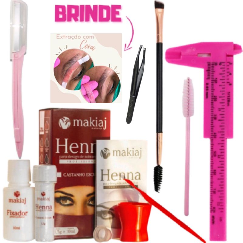 Kit Completo Design De Sobrancelhas Henna Dapen Pá Fixador Pincel