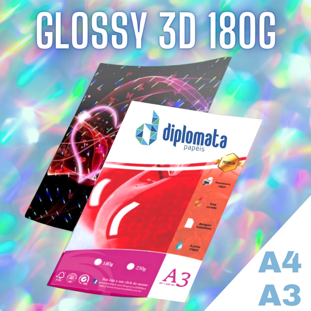 Papel Glossy Holográfico 3D 180g A4 ou A3 (Pct c/ 20 Fls) Fotográfico Efeito Tridimensional ...