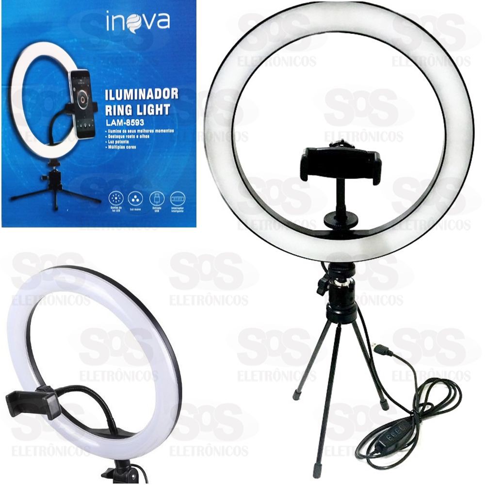 Iluminador Ring Light 10 Polegadas 20cm Com Suporte Celular Inova Lam-8593 | Shopee Brasil