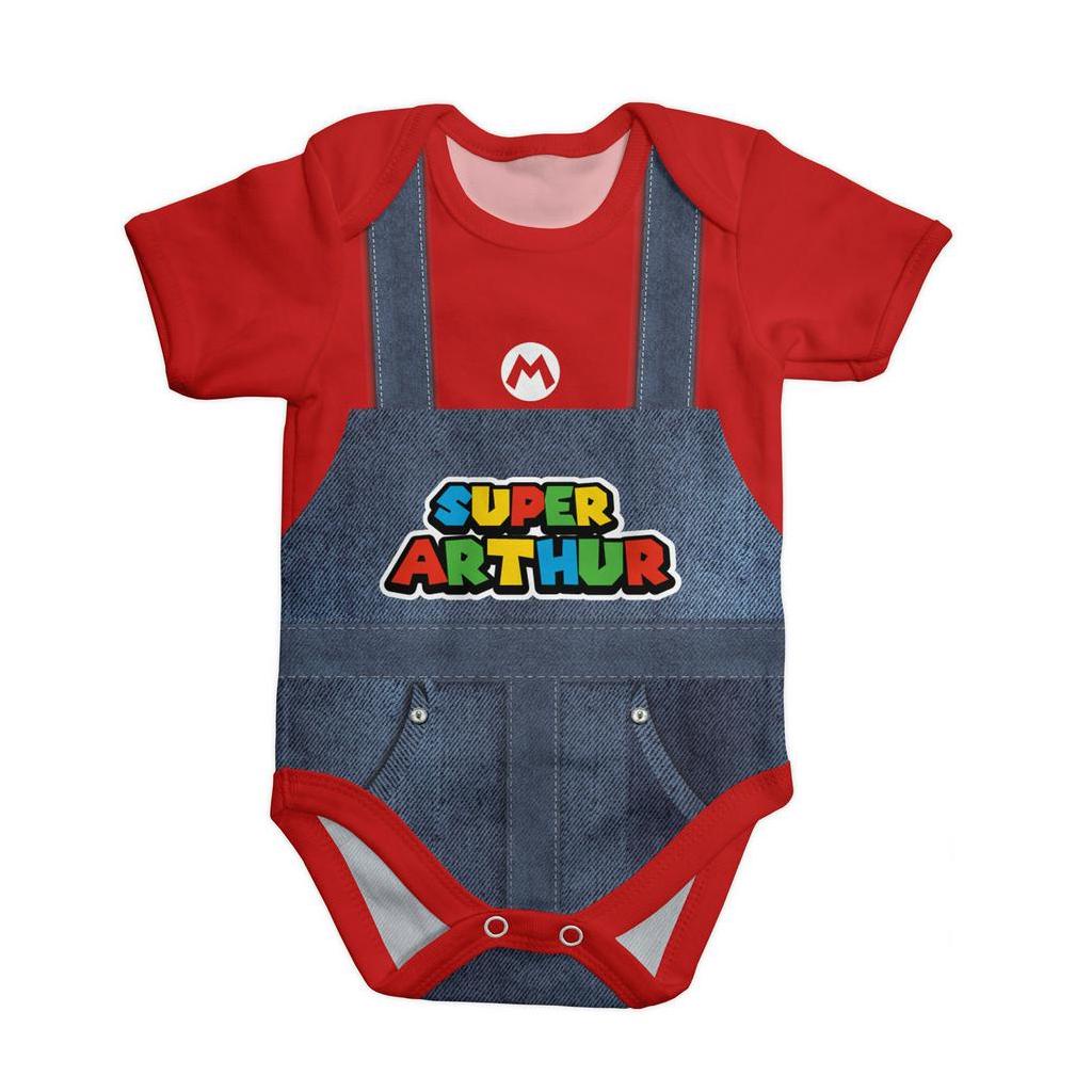Body de bebê personalizado com nome super mario mesversario | Shopee Brasil