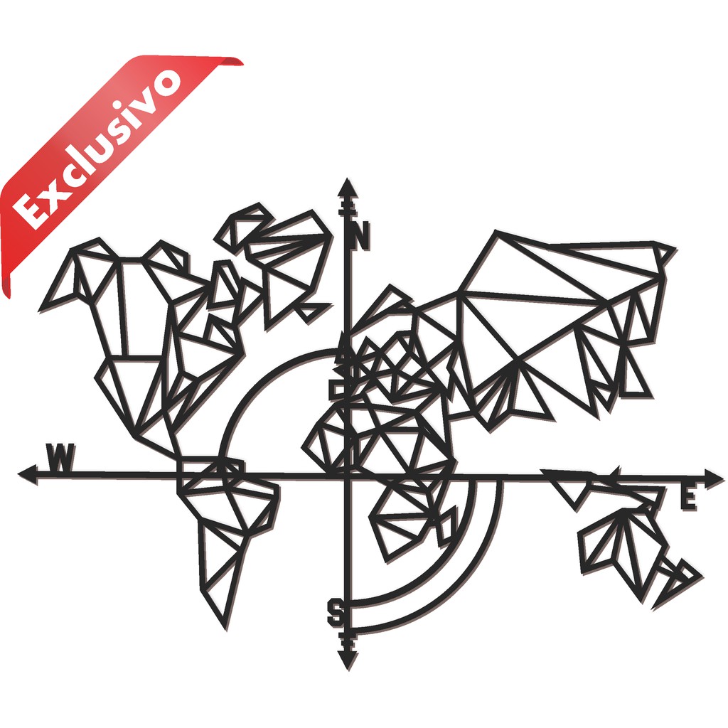 Mapa Mundi Geométrico Poligonal 45x31cm Madeira MDF Aplique de Parede ...