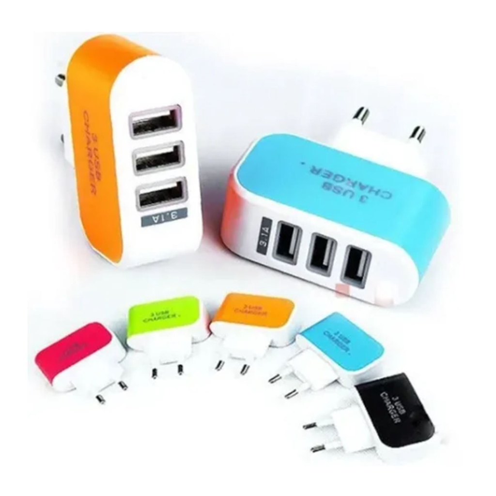 Fonte Carregador 3 entradas 3.1A USB Colorida H'maston CB03 Compacta ...