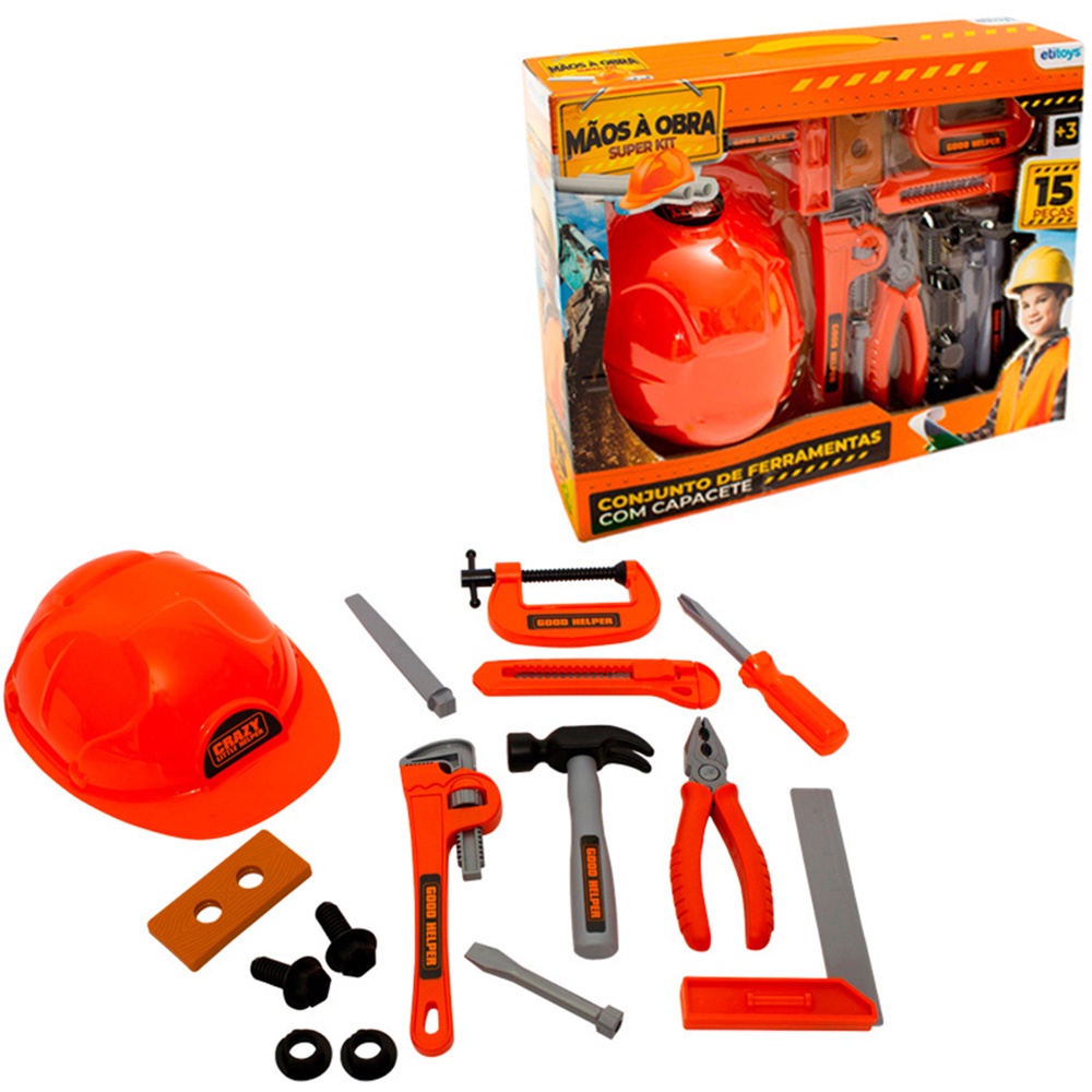 Kit De Ferramentas Infantil Com Capacete + Alicate 15 Peças | Shopee Brasil