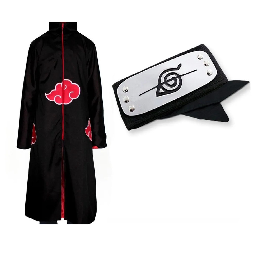 Kit Capa Akatsuki + Bandana Renegada - Naruto Cosplay Manto Fantasia ...