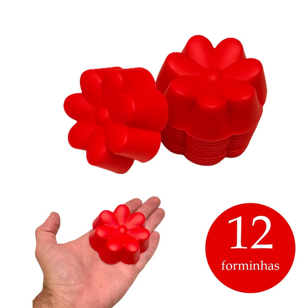 12 Formas forminhas de silicone vermelha formato de flor para cupcake ...