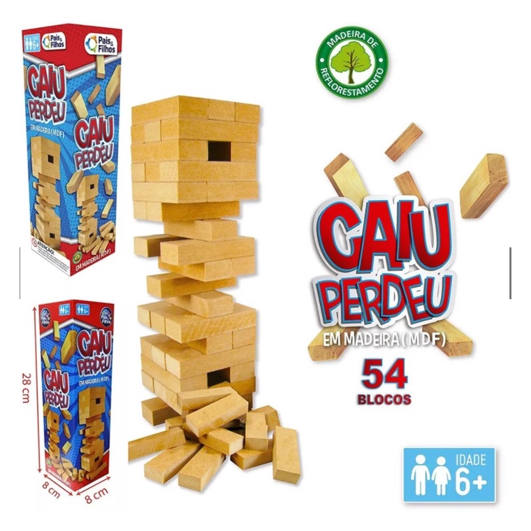 Jogo Caiu Perdeu 54 Peças - Pais&filhos - (jenga De Madeira - Torre De ... Jogo Caiu Perdeu 54 Peças - Pais&filhos - (jenga De Madeira - Torre De ...