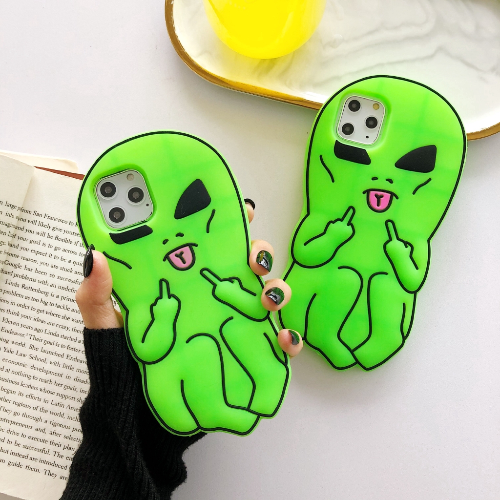 3D Cute Cartoon Funny Middle Finger Alien Phone Case for iPhone 13 12 ...