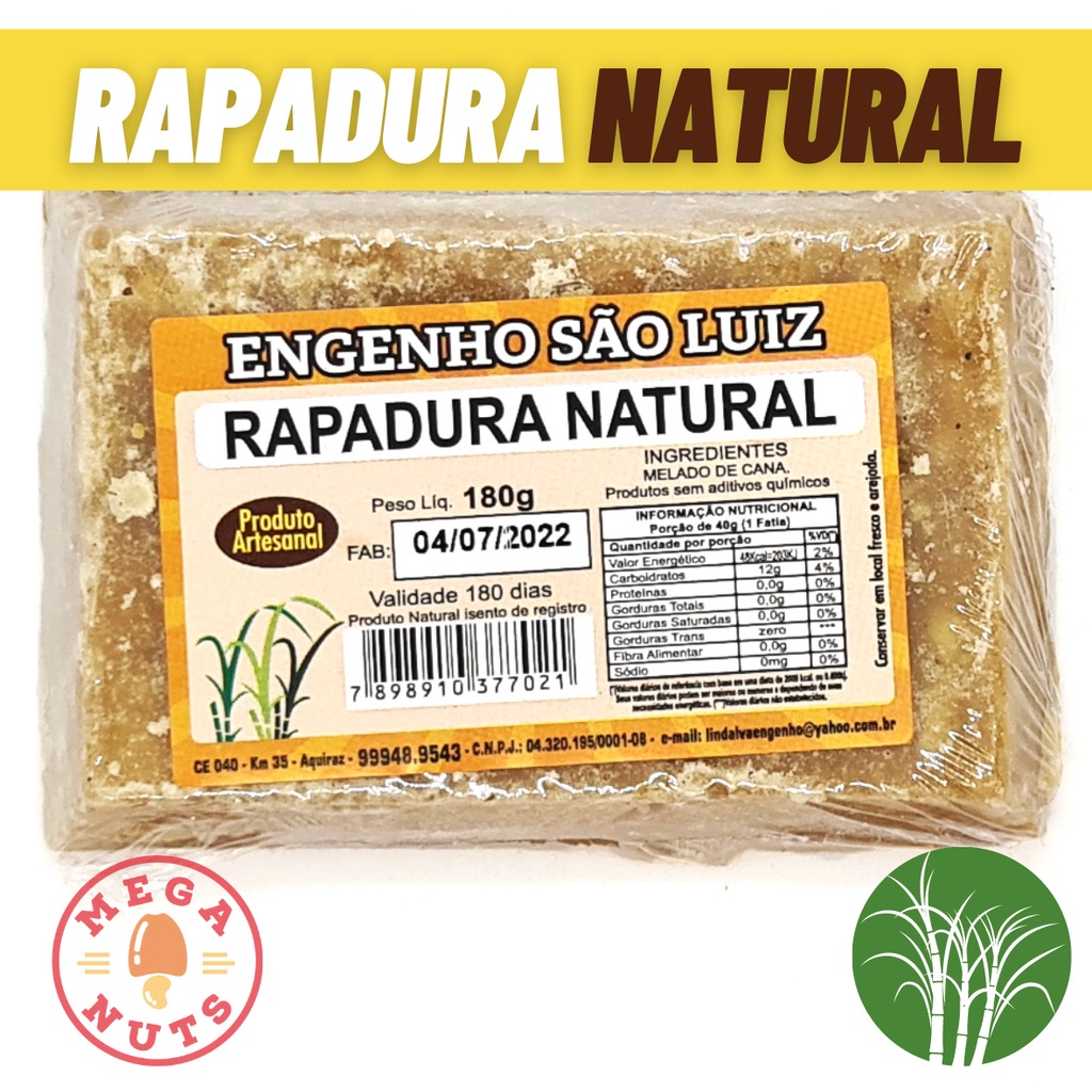 Rapadura De Cana 180g Natural - Doce Nordestino Mega Nuts! | Shopee Brasil