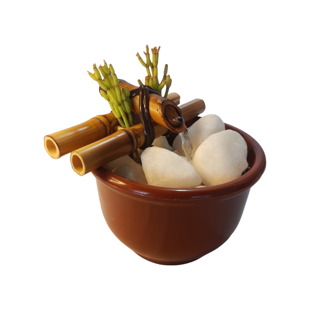 Mini Fonte de Agua Cascata Com Biqueira Bambu Base Plástica Decorativa ...