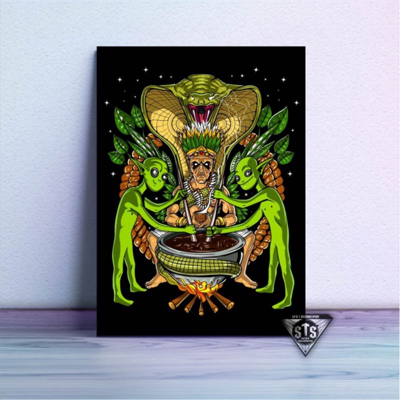 Quadro decorativo xamânico ayahuasca jibóia xamã indígena índio alien ...