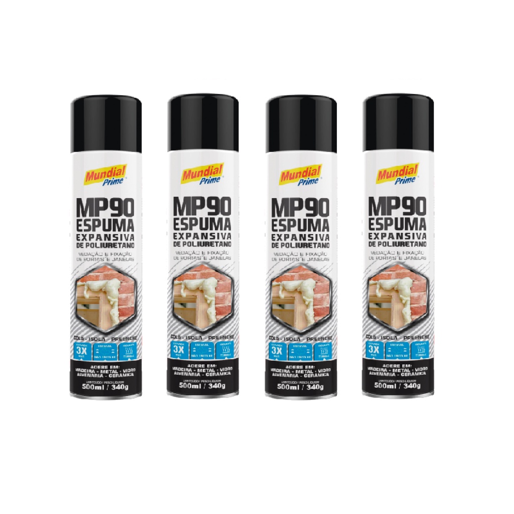 KIT 4 ESPUMA DE POLIURETANO MUNDIAL PRIME 500ML 340G | Shopee Brasil