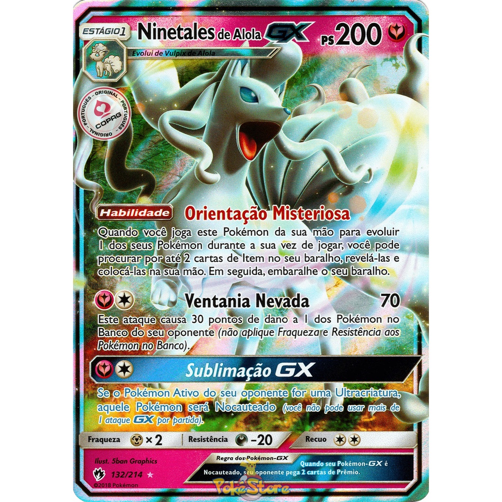 Carta Pokemon Ninetales de Alola GX Português 132/214 Original Copag ...
