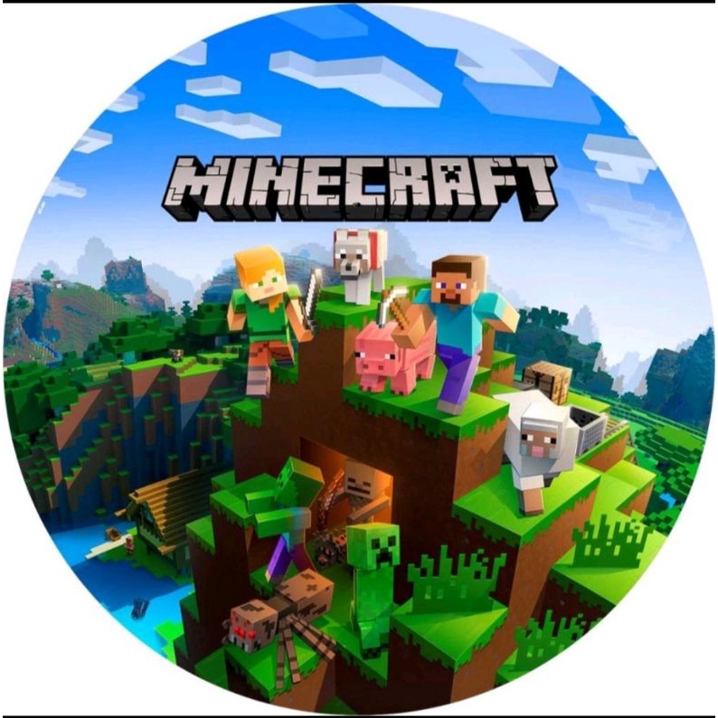 Painel decorativo para festas aniversários mdf 50x50 redondo Minecraft ...