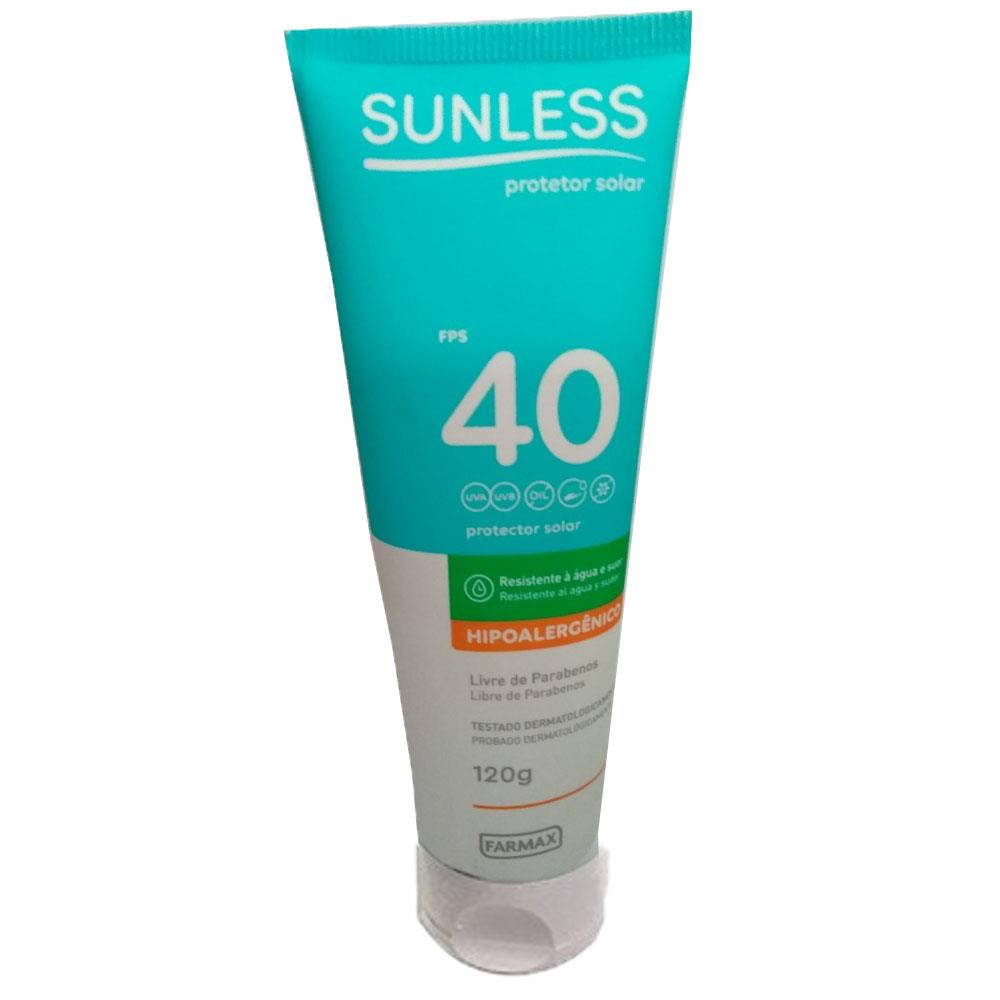 PROT.SOLAR FPS40 (HIPOALERG.) SUNLESS 120G | Shopee Brasil