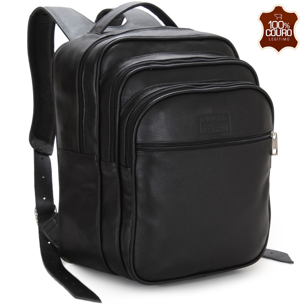Mochila em couro legitímo casual escolar faculdade trabalho Unissex ...