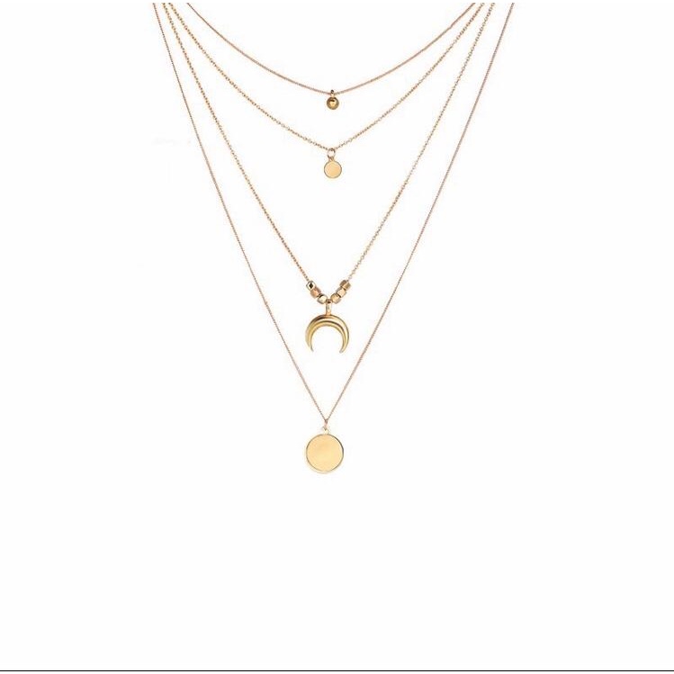Colar Dourado Quatro Fios Bolinhas Lua Medalhao M5657 | Shopee Brasil