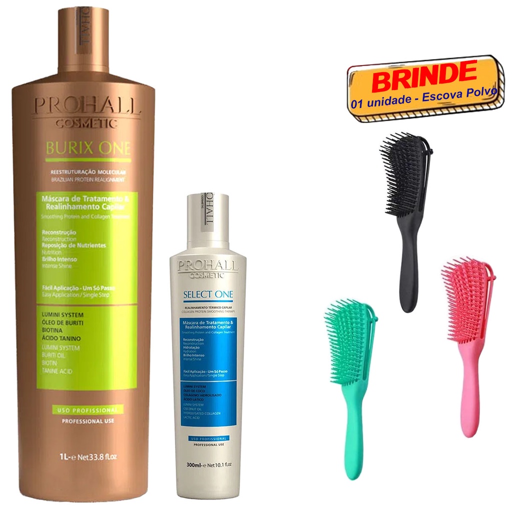Escova Progressiva Prohall Burix One Vegana 1Litro e Escova Select One ...