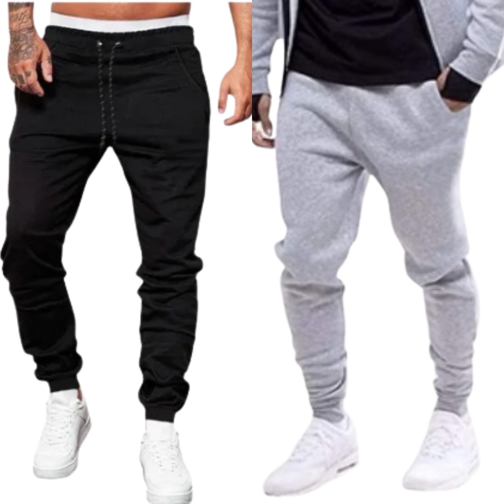 Calça De Homem Masculino Kit 2 Calsa/Moletom Preta-Cinza Promoção ...