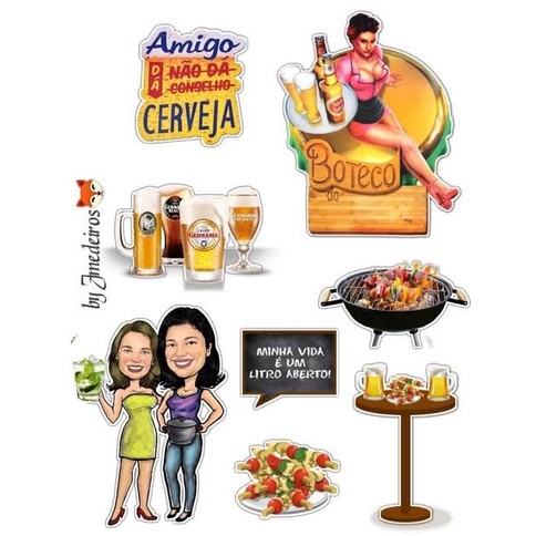 Topo Topper De Bolo Personalizado Boteco Amigas | Shopee Brasil