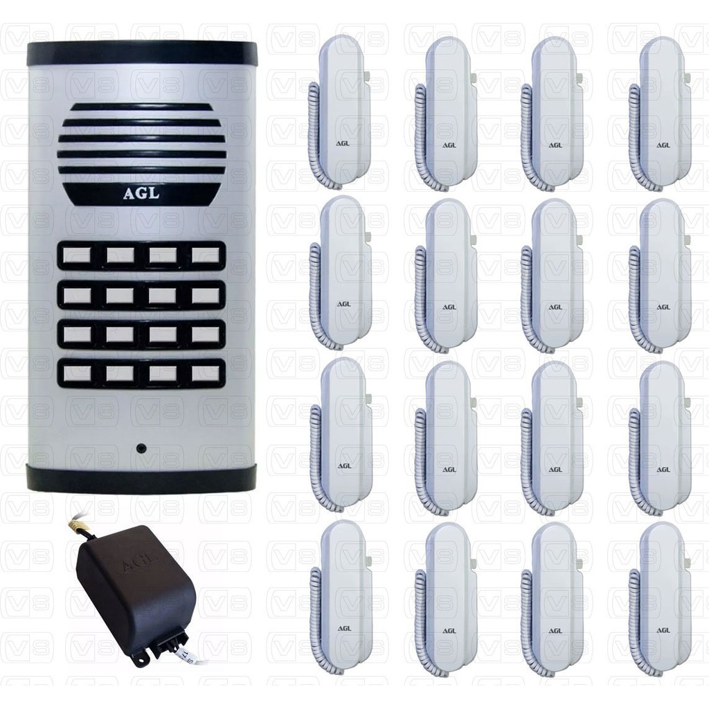 Kit Interfone Porteiro Coletivo Agl 16 Pontos E 16 Monofones | Shopee ...