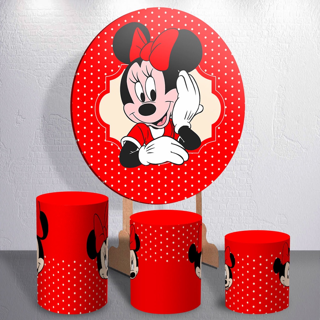 Kit Painel Redondo Minnie Mouse + Trio Capa de Cilindro 3d Sublimado ...