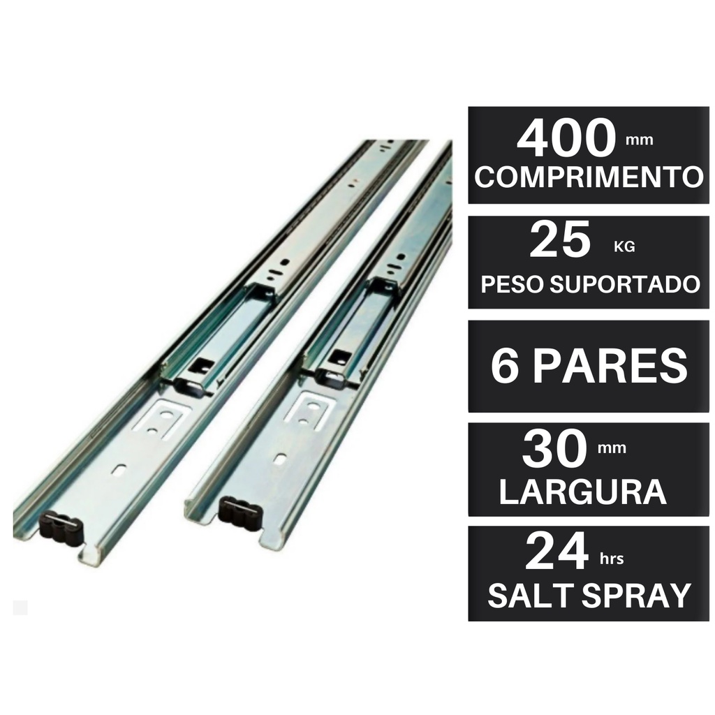 KIT 6 PARES Corrediça H30 400MM 40cm Telescopica Trilho Gaveta | Shopee ...