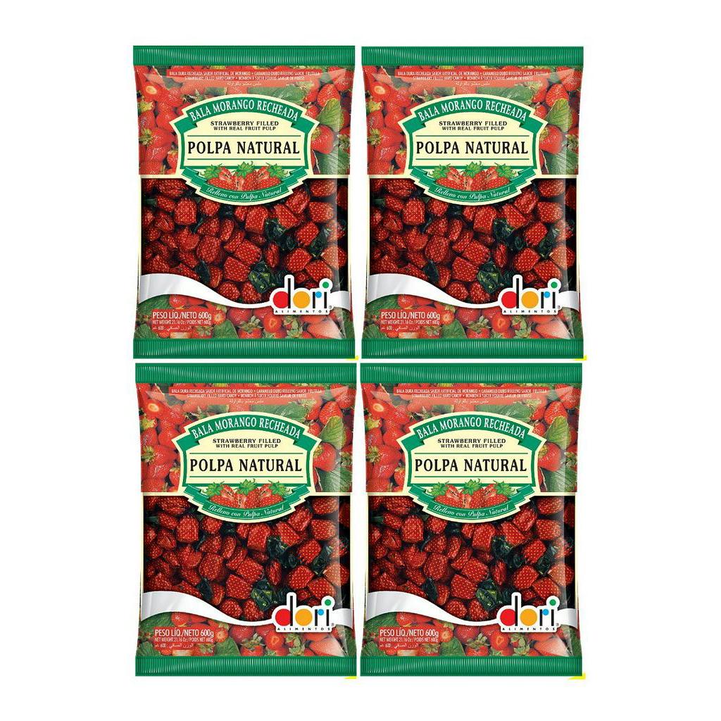 Kit Bala de Morango Recheada Dori 4x600g | Shopee Brasil