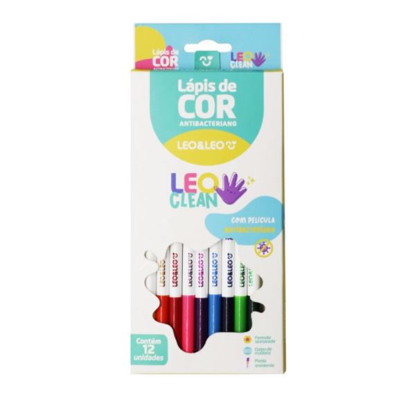 Lápis 12 Cores Leoclean Leo&Leo Película Antibacteriana | Shopee Brasil
