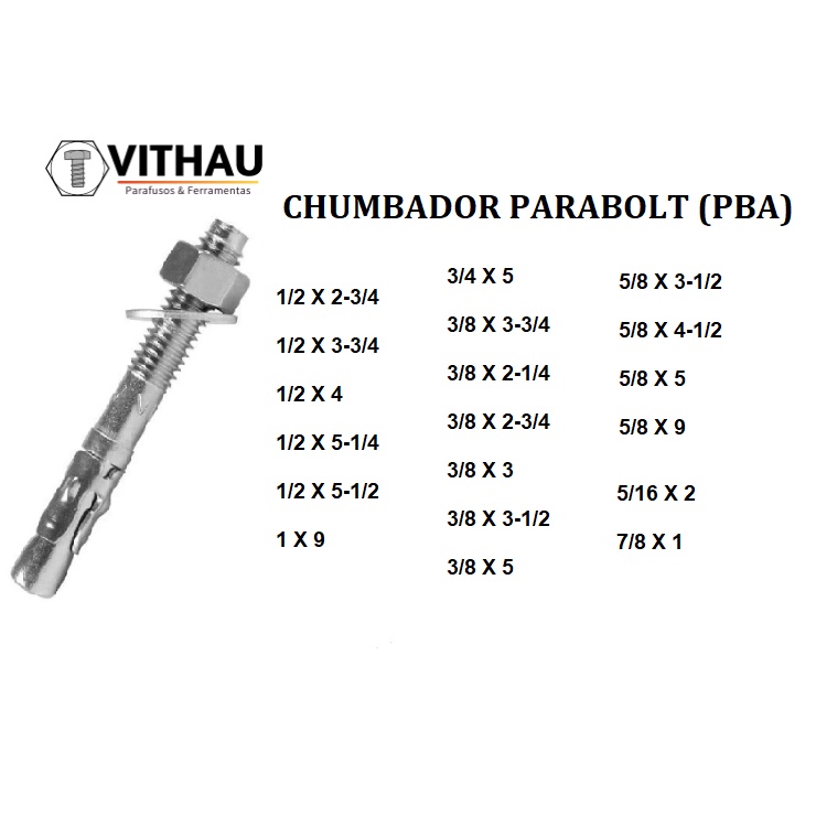 Chumbador Parabolt PBA - Várias medidas | Shopee Brasil