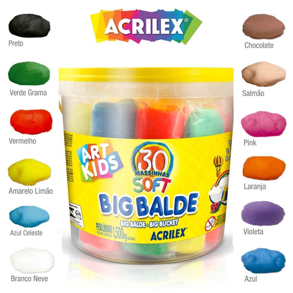 Massa para Modelar Big Balde - 30 massinhas 1.5 Kg - Acrilex | Shopee ...