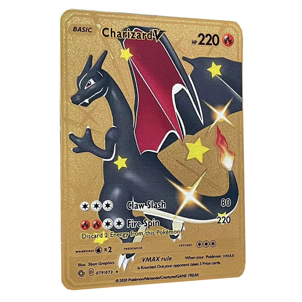 Shiny Charizard V Golden Pokemon cards in English iron Metal Pokmo ...