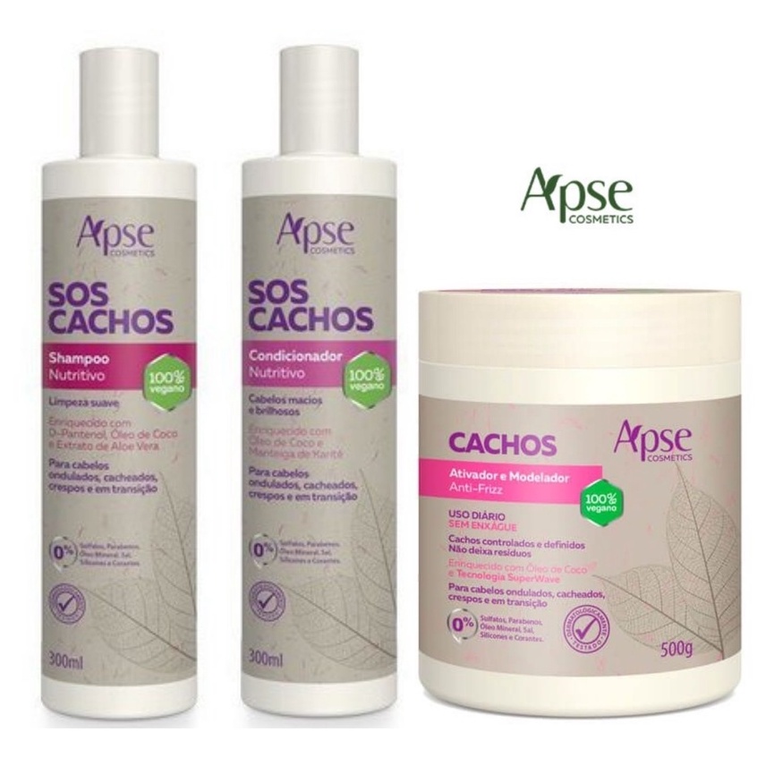 Kit Apse Linha Cachos: Shampoo300 ml, Condicionador 300ml e Ativador 500g | Shopee Brasil