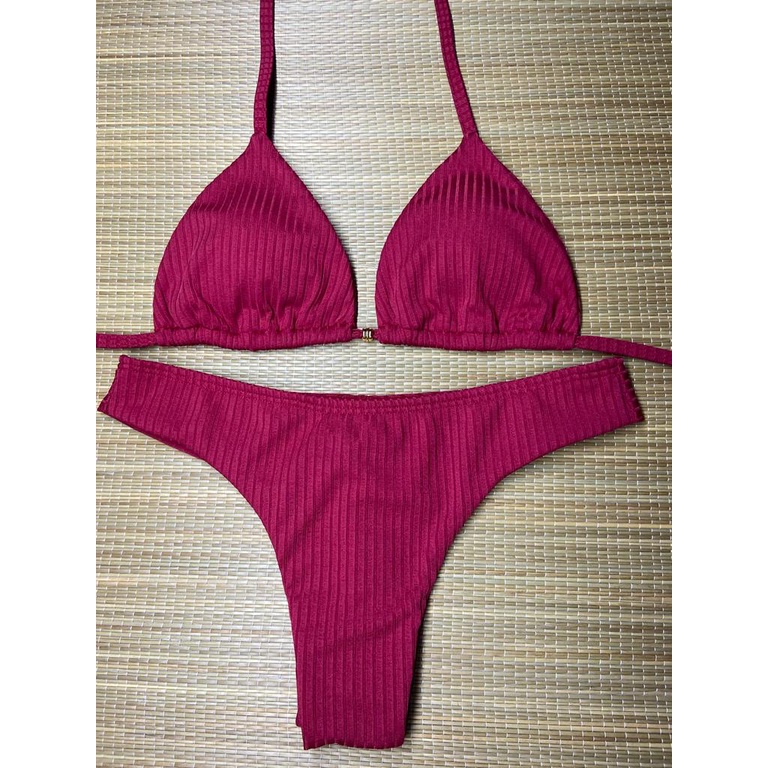 Biquíni, Biquine Cortininha Canelado Calcinha Semi Fio Asa Delta Alta ...