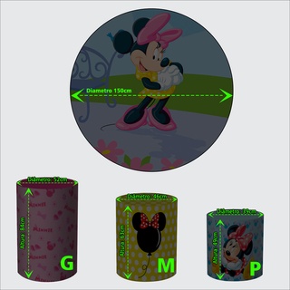 Kit Painel Redondo Minnie Mouse + Trio Capa de Cilindro 3d Sublimado ...