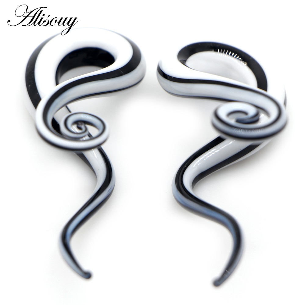 Alisouy 1Pair Pyrex Glass Ear Spiral Taper Gauge Plug Expansor Piercing ...