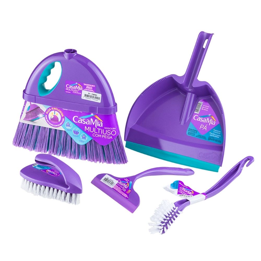 Kit Limpeza Com Vassoura S/ Cabo, Pá, Escovas e Rodo De Pia - Escorrega ...