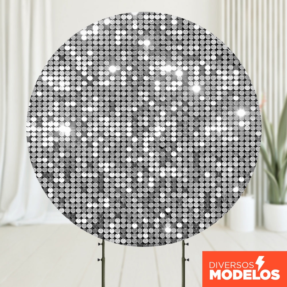 Painel Redondo Sublimado Efeito Lantejoula Paetê Shimmer wall em tecido 1,50m com Elástico para ...