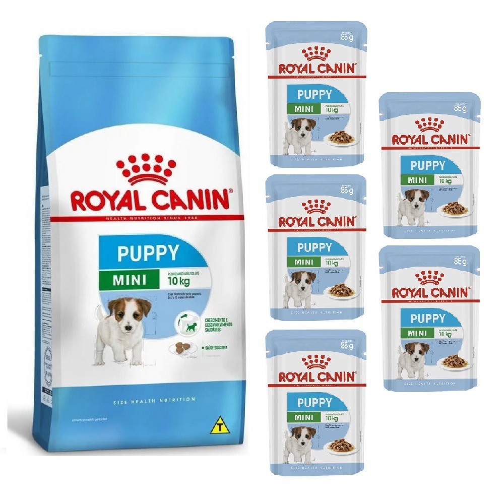 KIT RC ROYAL CANIN MINI JUNIOR 1KG E 5 WET ROYAL CANIN MINI PUPPY 85G ...
