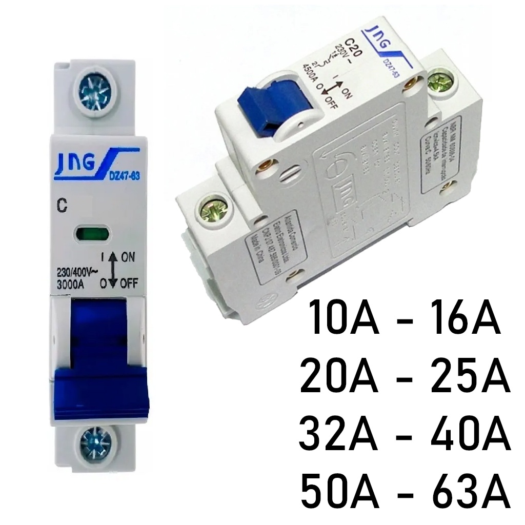Kit com 12 Disjuntor Jng Unipolar Curva C Din 10A/16A/20A/25A/32A/40A/50A/63A | Shopee Brasil