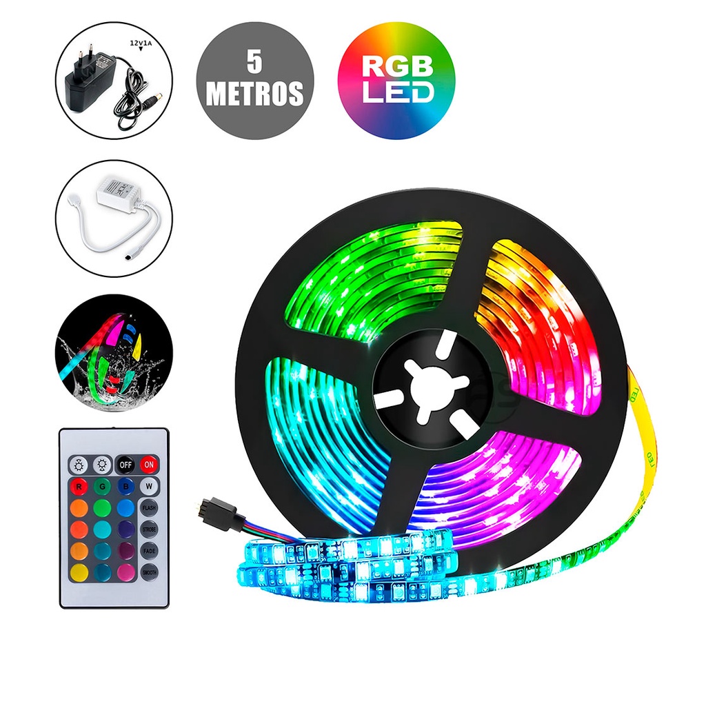 Fita Super LED Rgb 5m 5050 Colorida Kit Com Controle e Fonte | Shopee ...