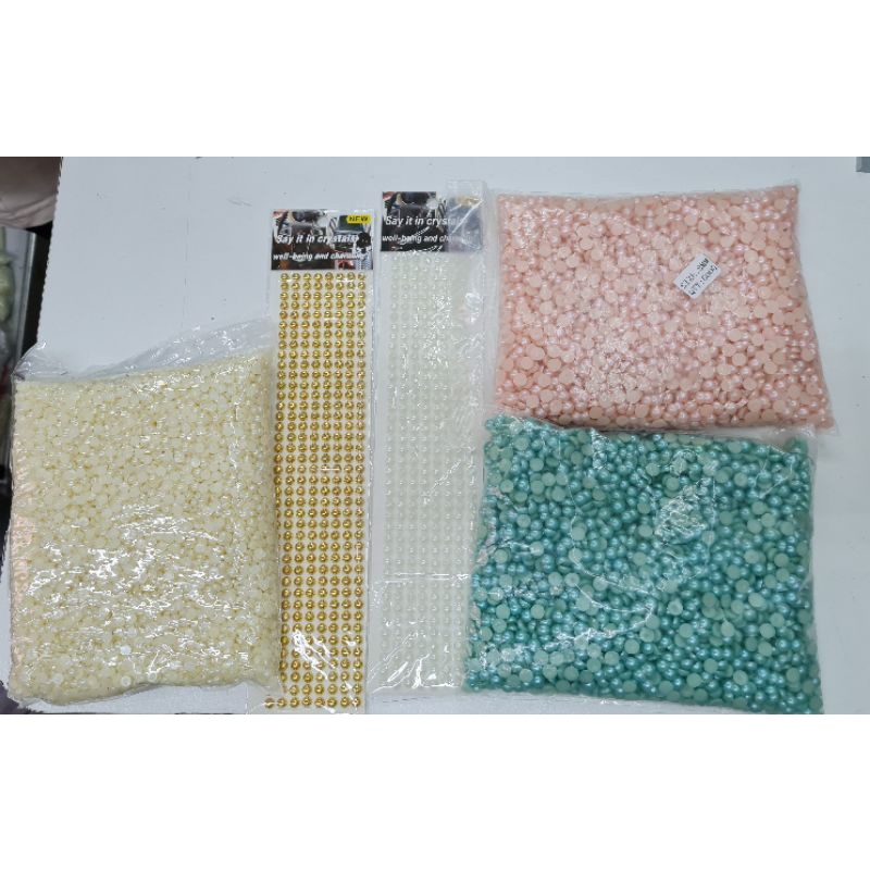 Meia pérola 6mm + 1 cartela dourada e perola + 2 meia perola colorida 500g | Shopee Brasil
