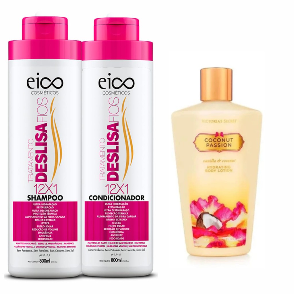 Kit Eico Deslisa Fios + Hidratante Corporal Coconut Passion | Shopee Brasil