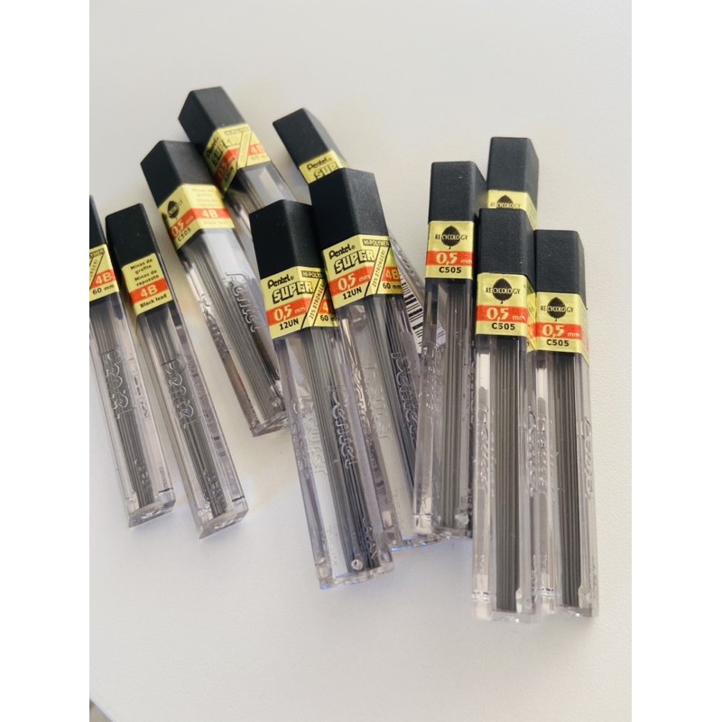 Grafite PENTEL 0.5mm 4B,2B,HB,B Super Hi-Polymera - Escorrega o Preço