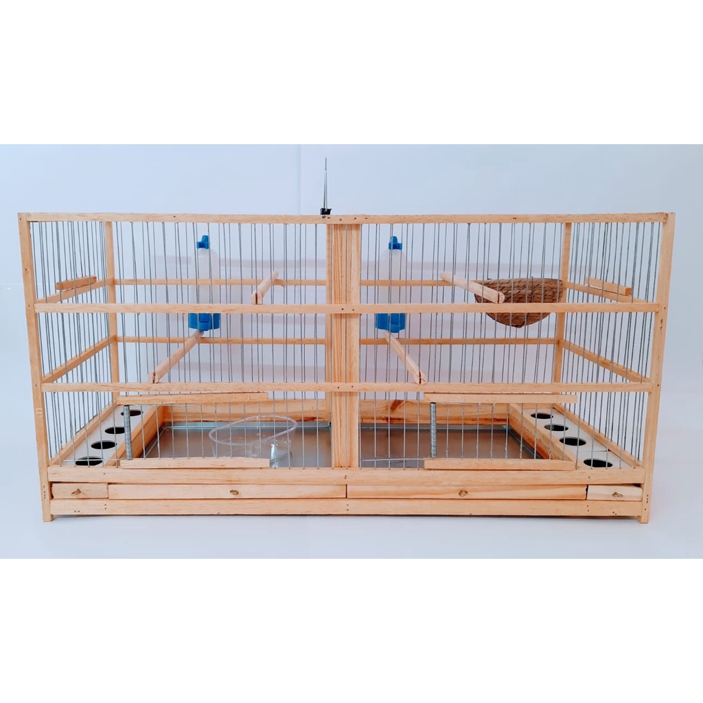 Gaiola Madeira Criadeira Com Divisória Completa ( Bebedouro + Banheira ...