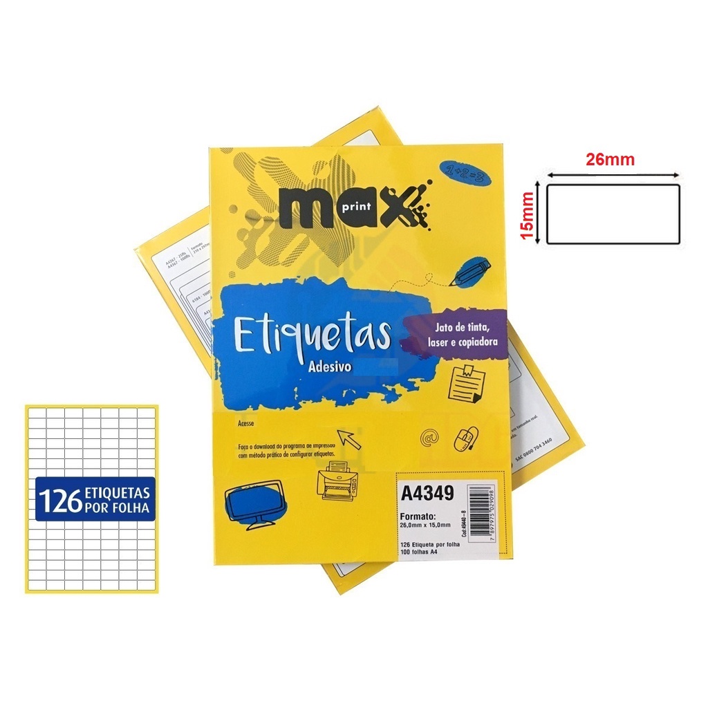 Caixa de Etiquetas A4349 C/ 200 Folhas 126 etiq/folha Maxprint | Shopee ...